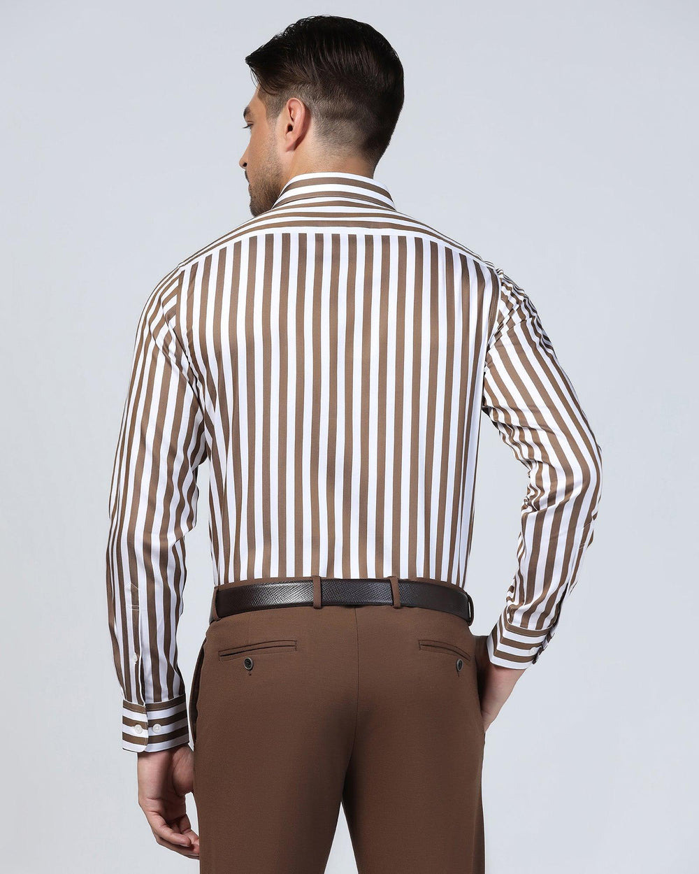 Temptech Formal Brown Stripe Shirt - Geneva