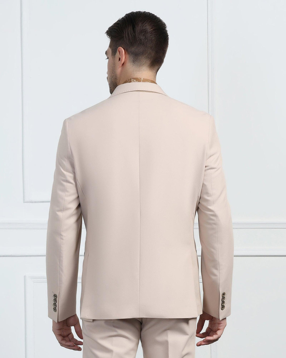 Three Piece Beige Solid Formal Suits - Randle