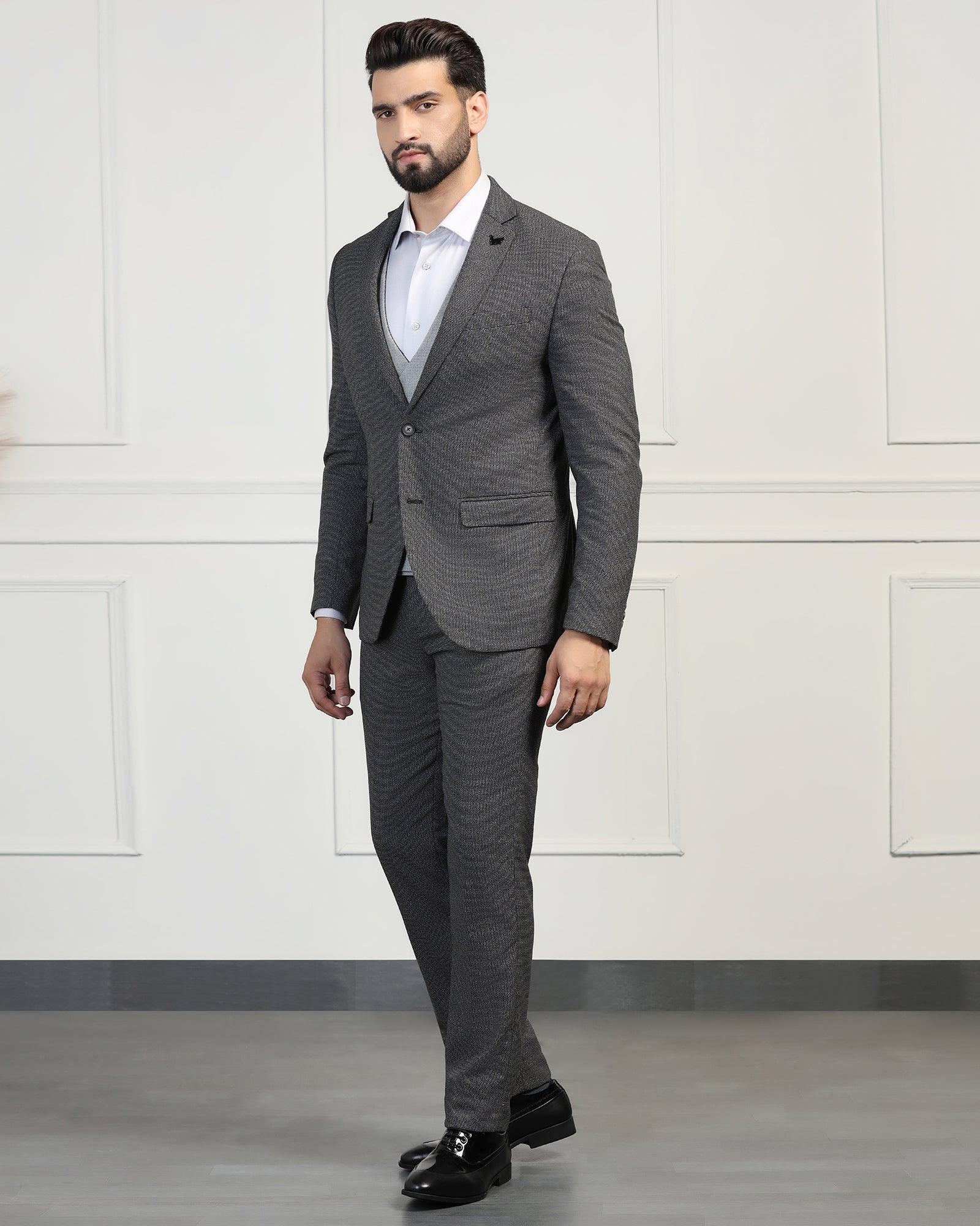 Three Piece Black Textured Formal Suits - Helm