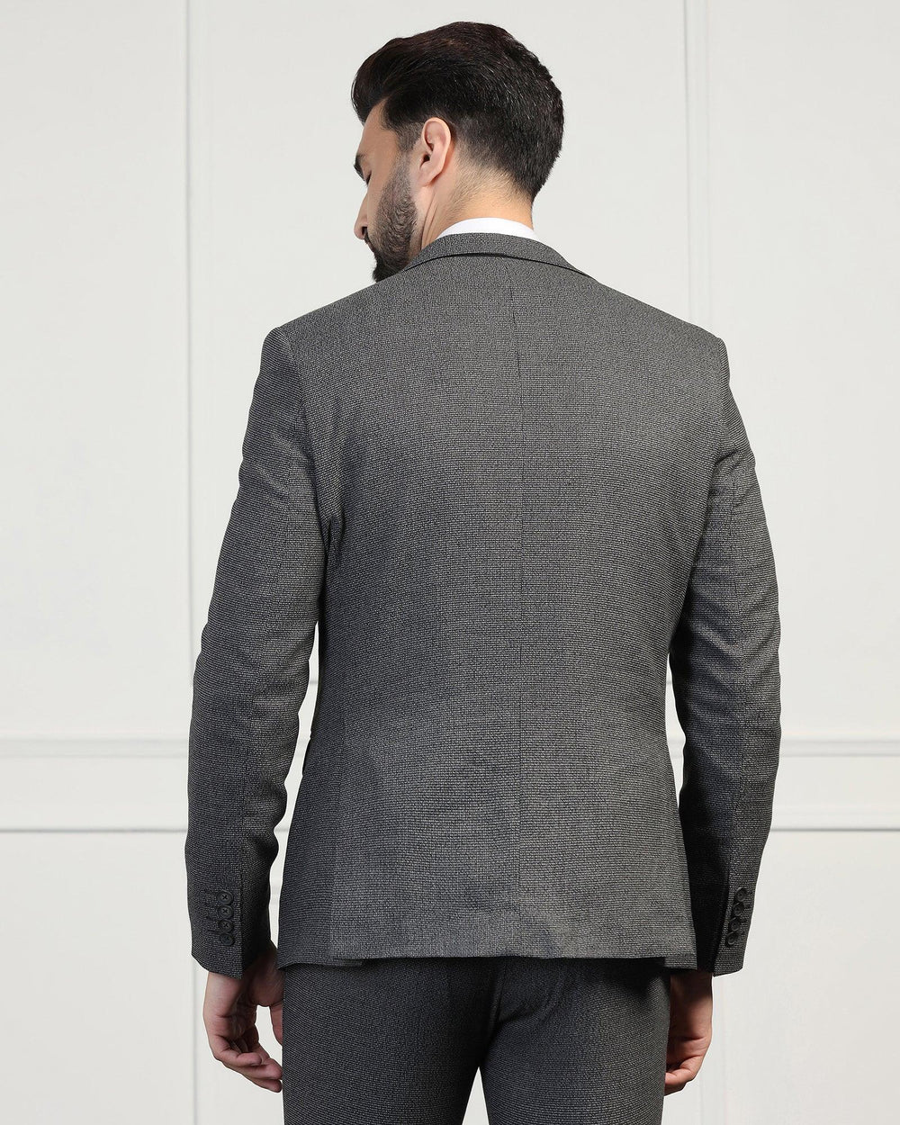 Three Piece Black Textured Formal Suits - Helm