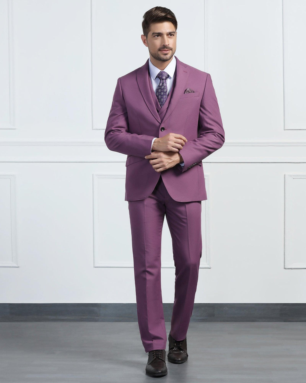 Three Piece Mauve Solid Formal Suits - Randle