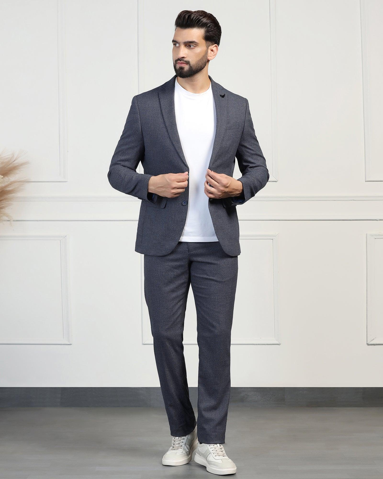 Three Piece Navy Textured Formal Suits - Helm