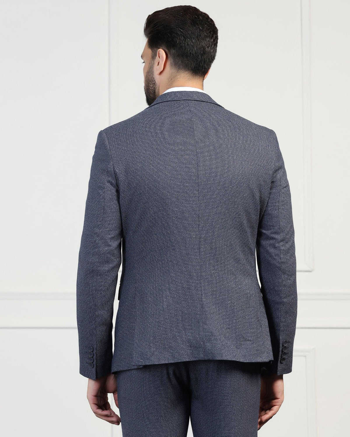 Three Piece Navy Textured Formal Suits - Helm