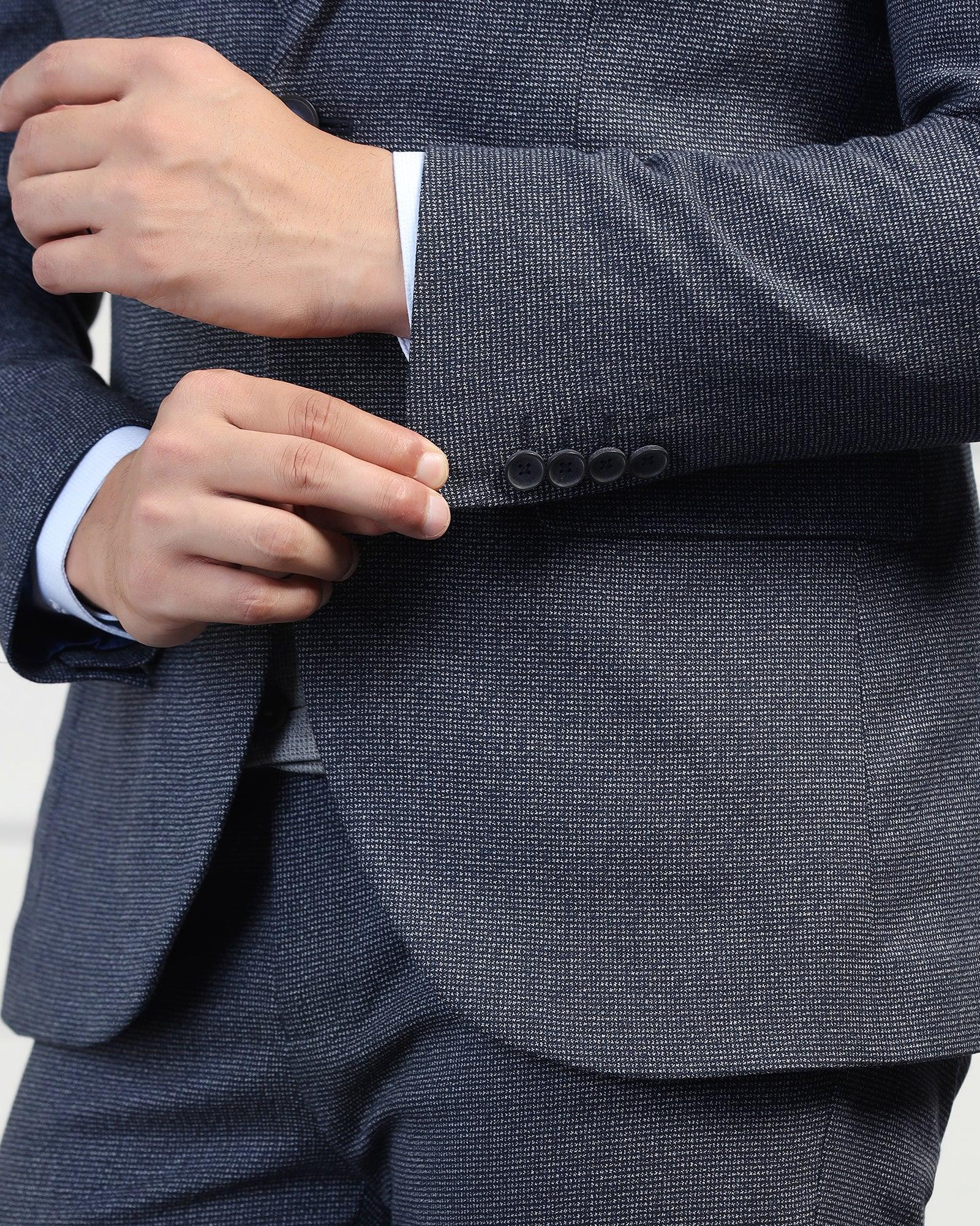 Three Piece Navy Textured Formal Suits - Helm