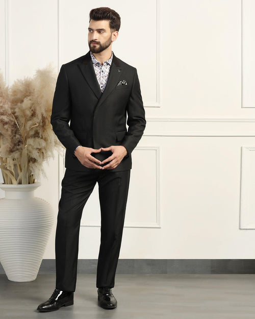Two Piece Black Textured Formal Suit - Trizer