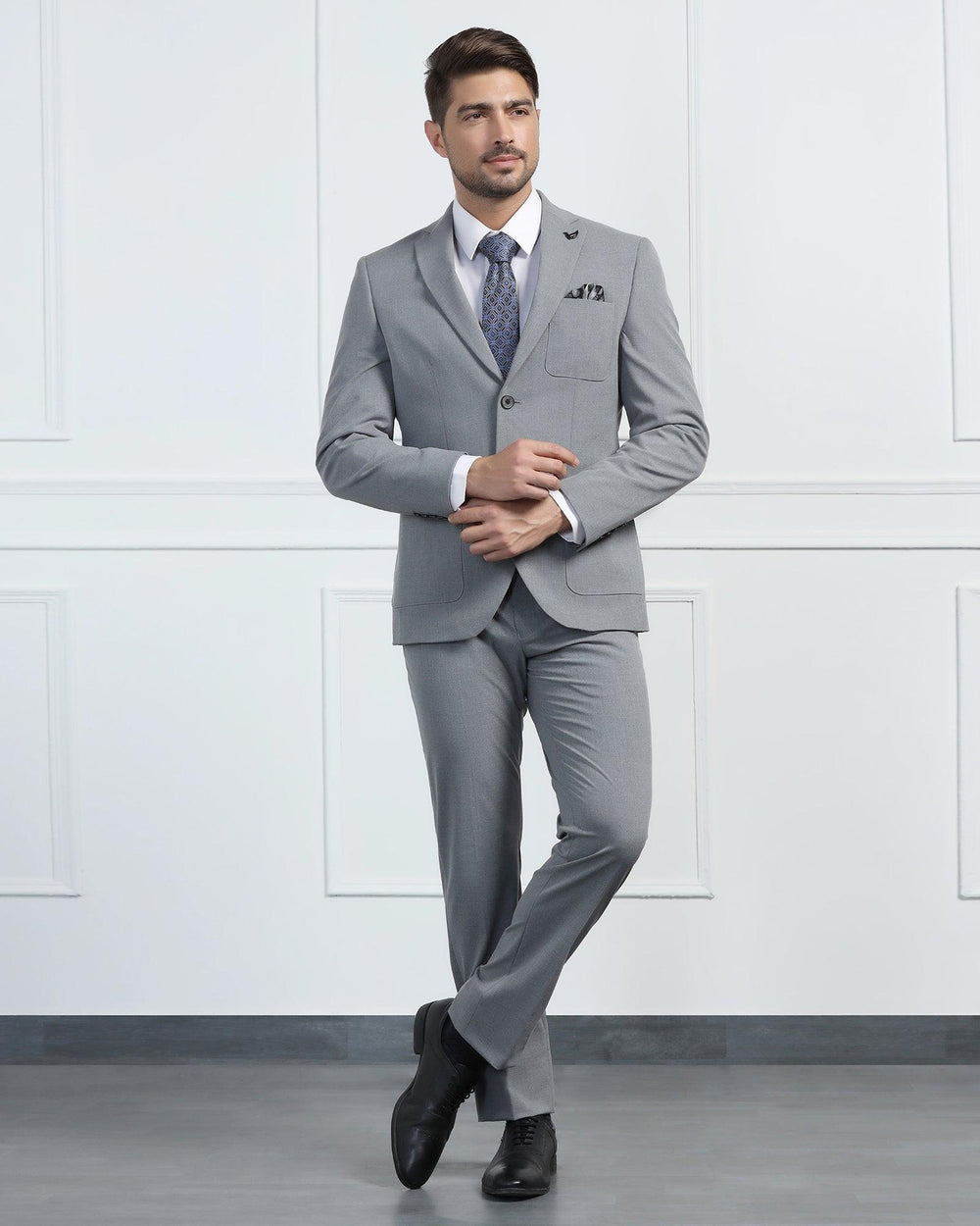 Two Piece Grey Solid Formal Suits - Connor