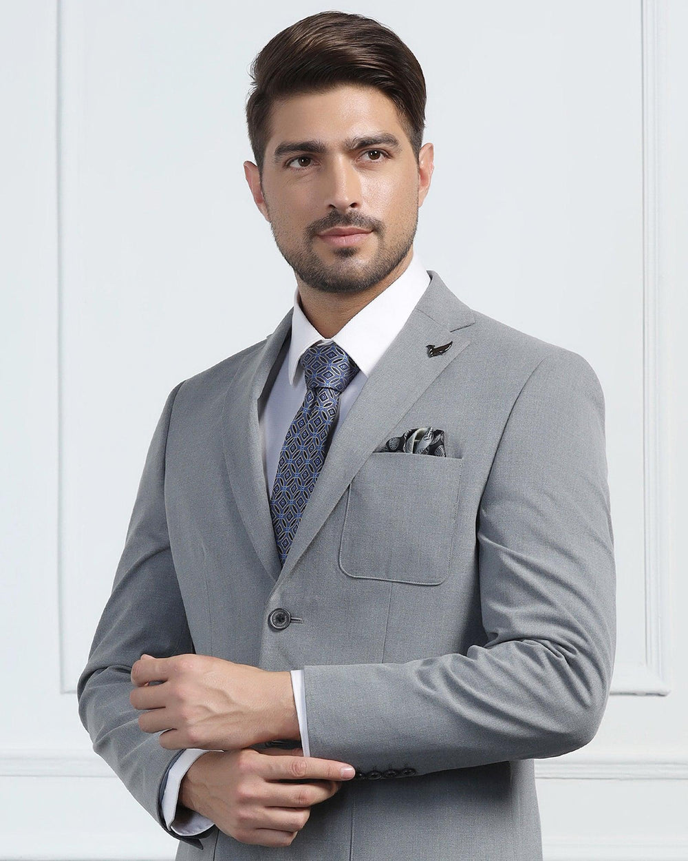 Two Piece Grey Solid Formal Suits - Connor