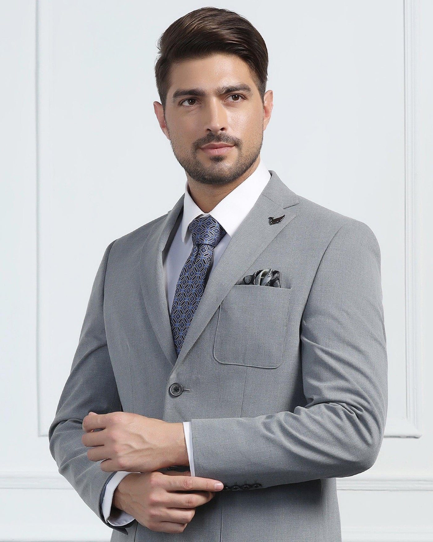 Two Piece Grey Solid Formal Suits - Connor