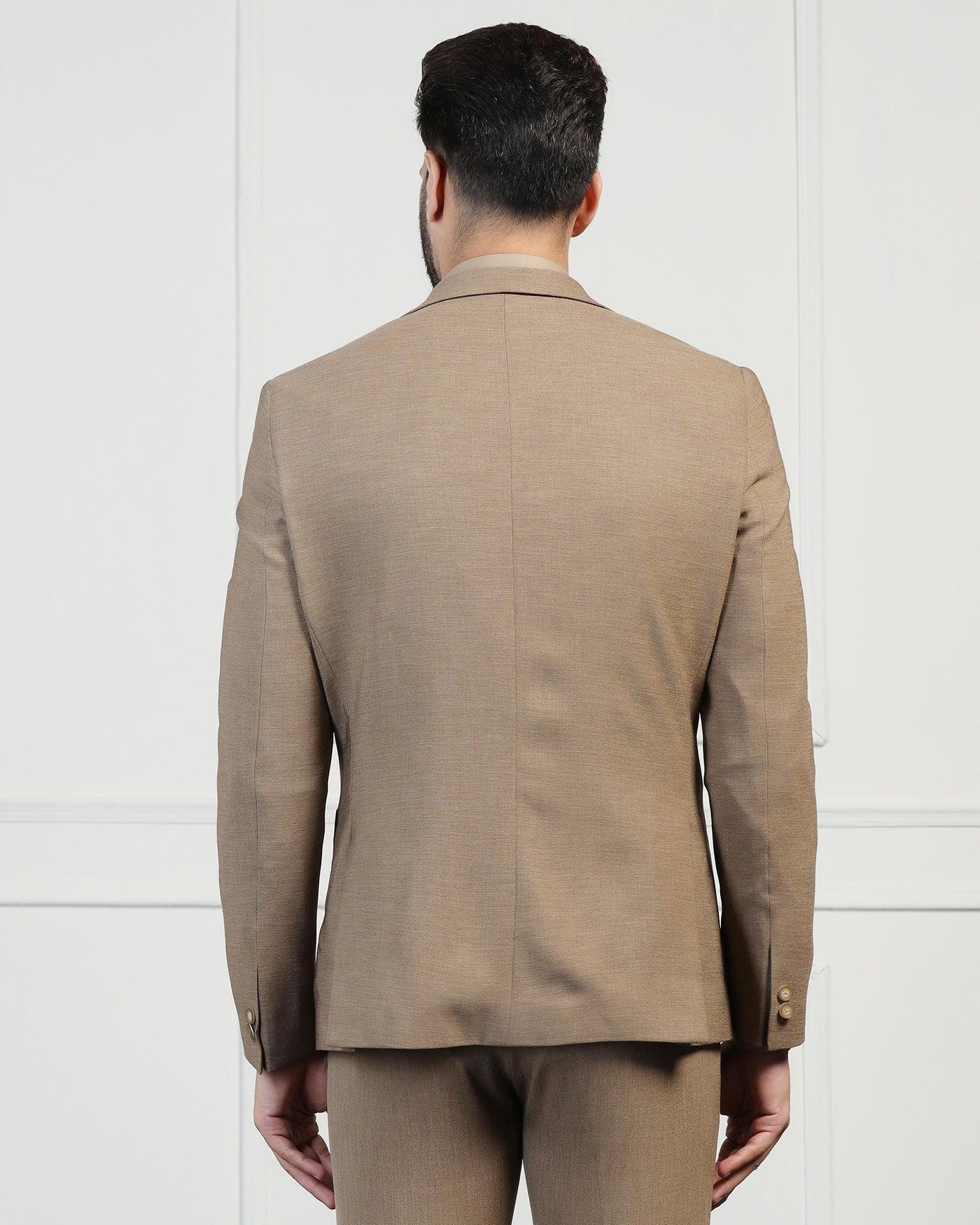 Two Piece Khaki Textured Formal Suits - Drebin