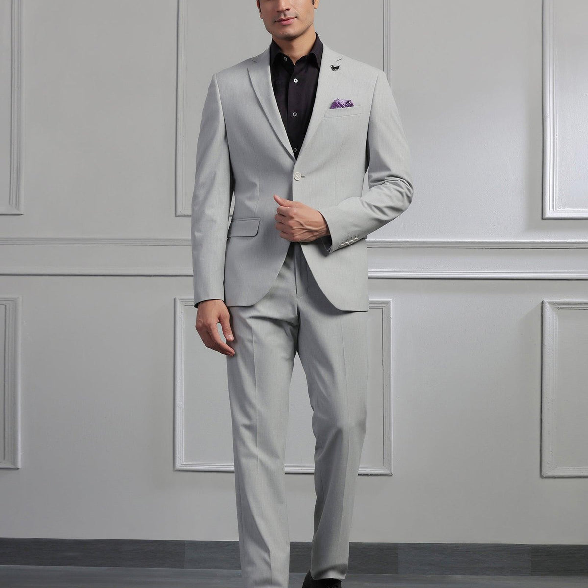 solid light grey suit
