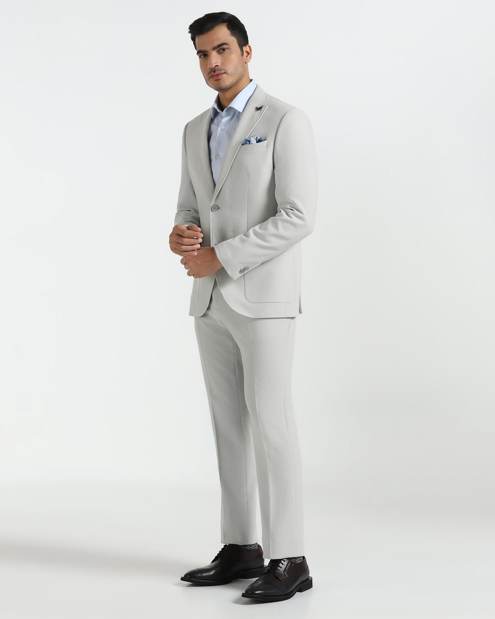 Two Piece Light Grey Textured Formal Suit - Trevin