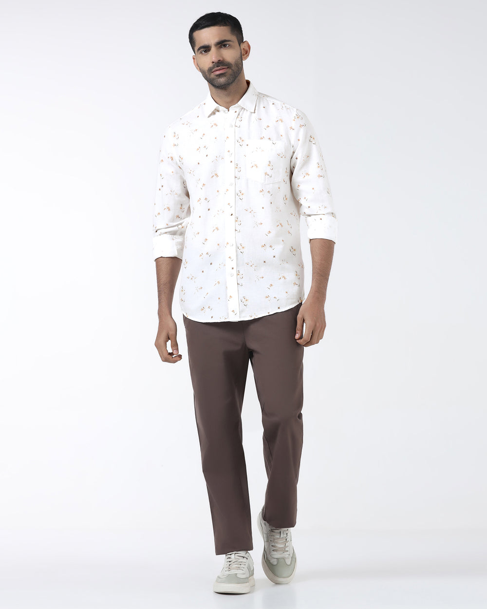 White Linen Printed Shirt - Arigo