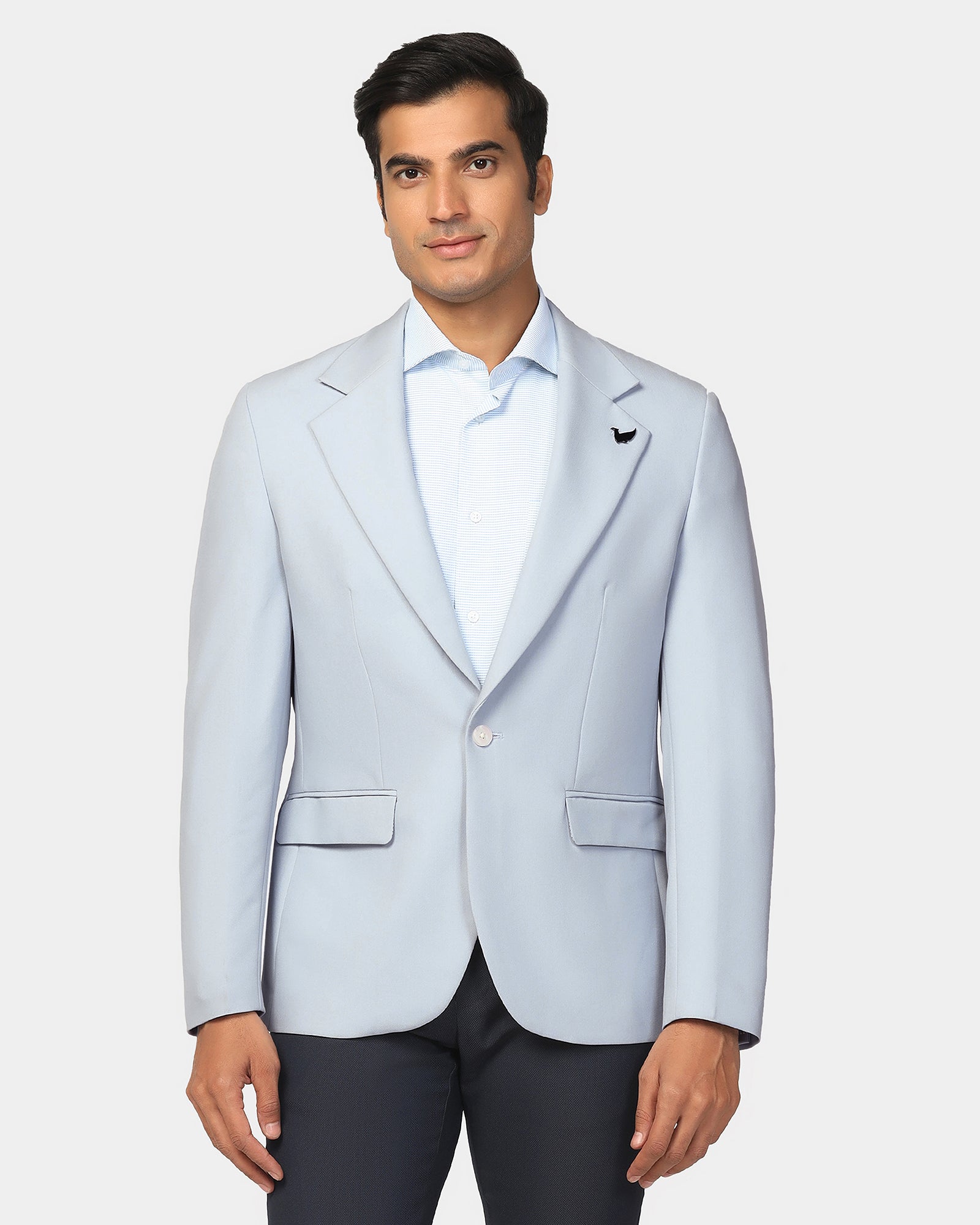 Buy Formal Light Blue Solid Blazer from Kenneth Collection