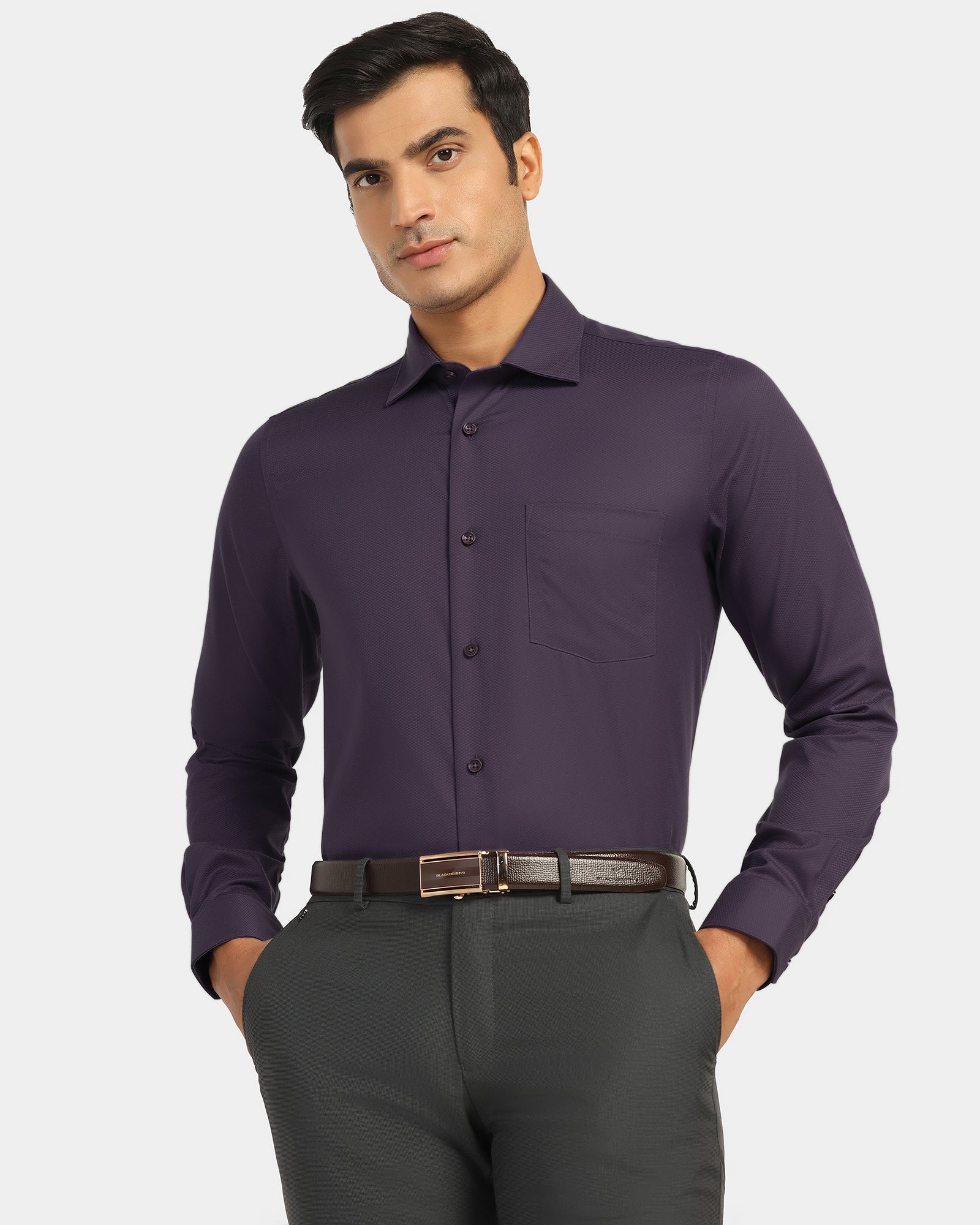 Buy P31 UnWrinkle Purple Solid Shirt Online India