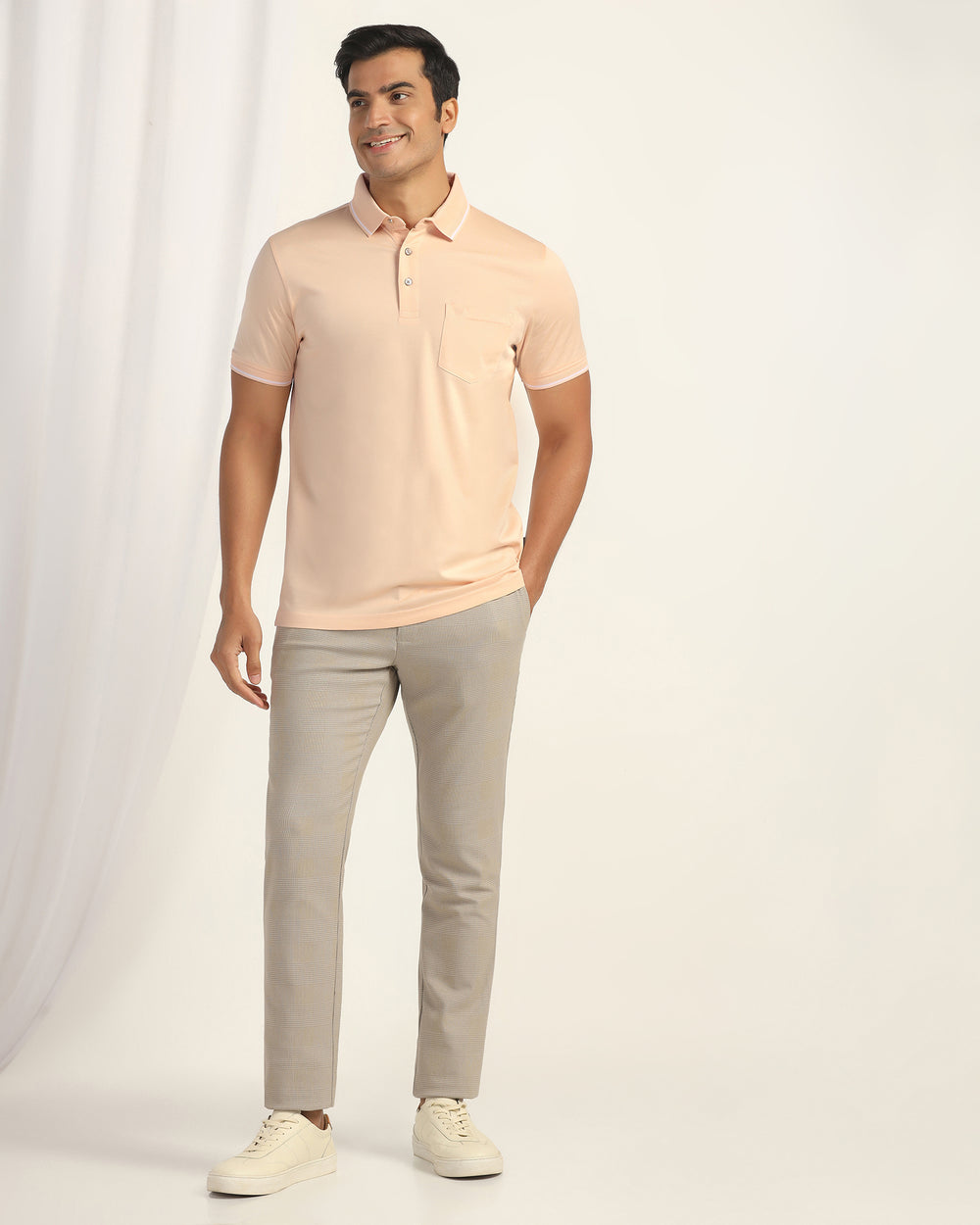 Buy Orion Peach Solid Polo T-Shirt With Pocket Online