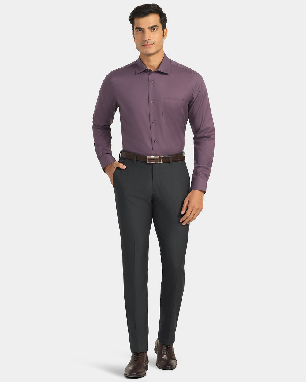 Buy Slim Fit B-91 Formal Dark Grey Textured Trouser - Fendi