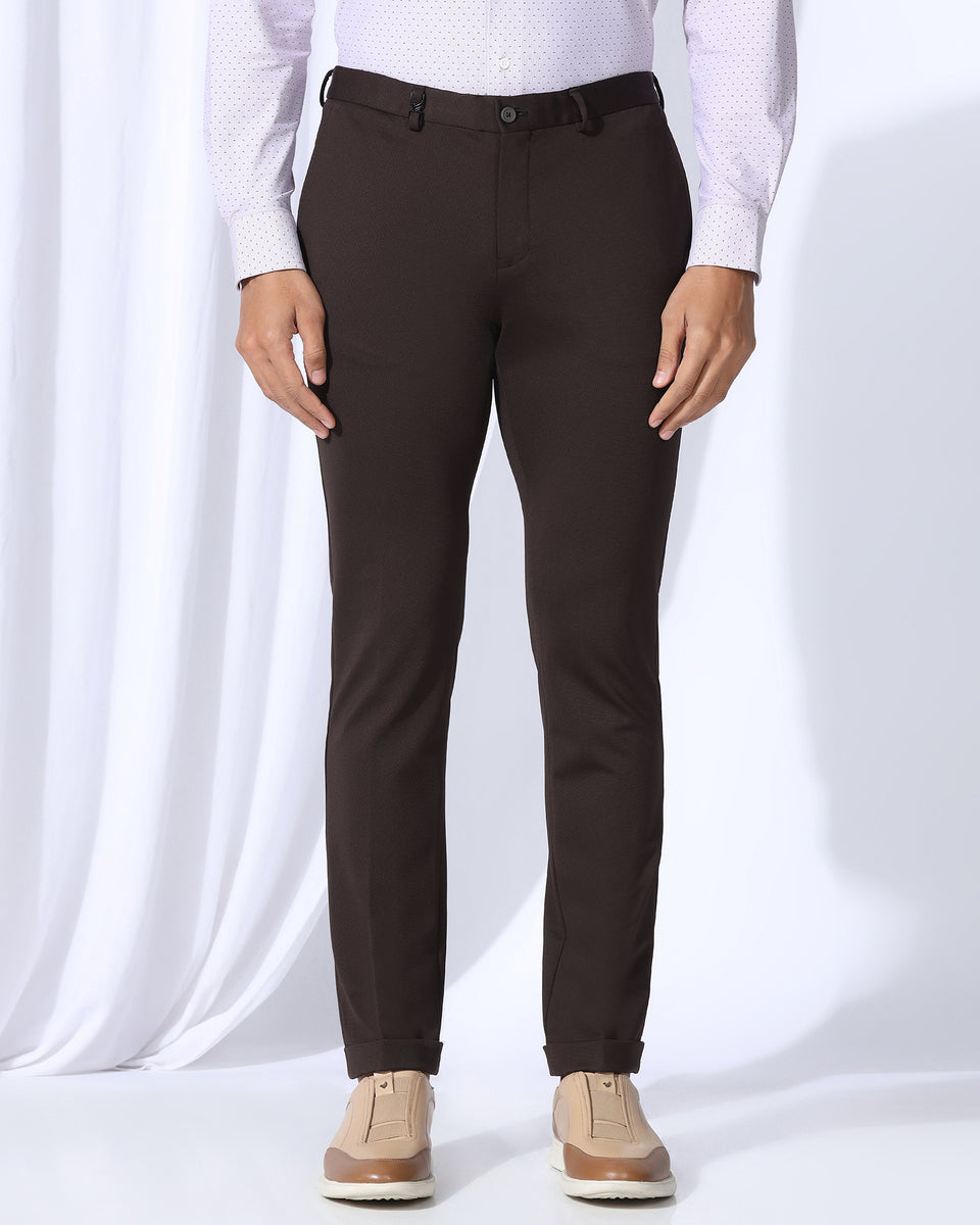 TechPro Slim Fit B-91 Formal Dark Brown Textured Trouser - Meteor