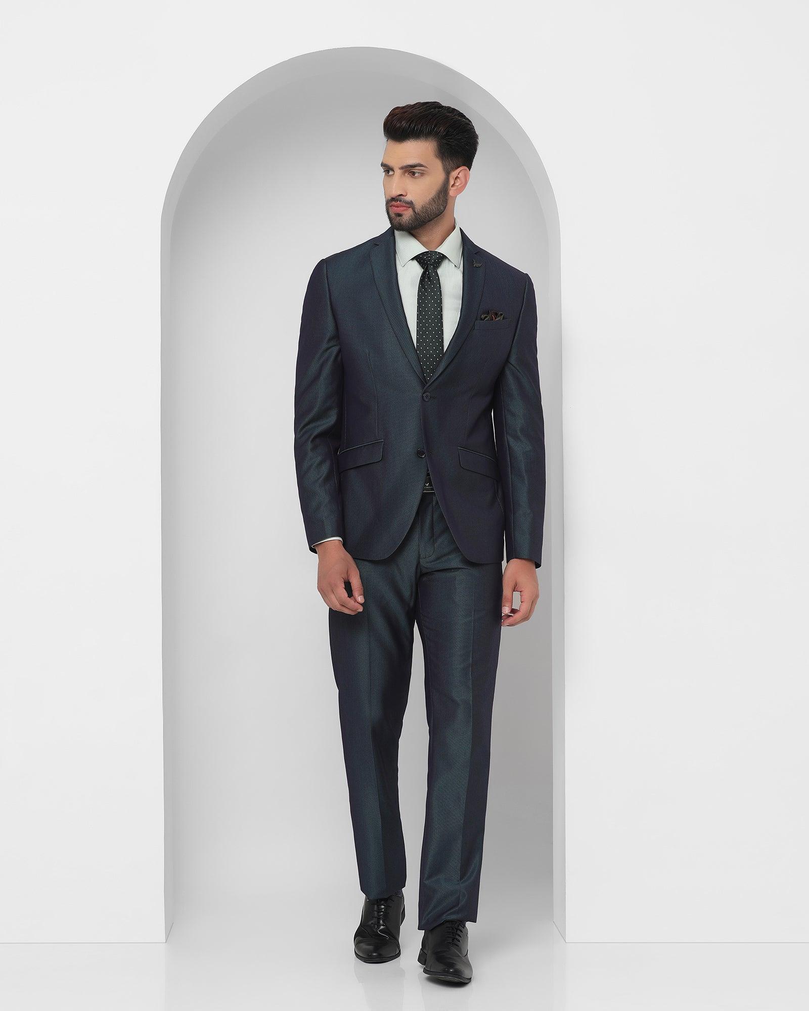 Buy Two Piece Teal Textured Formal Suit