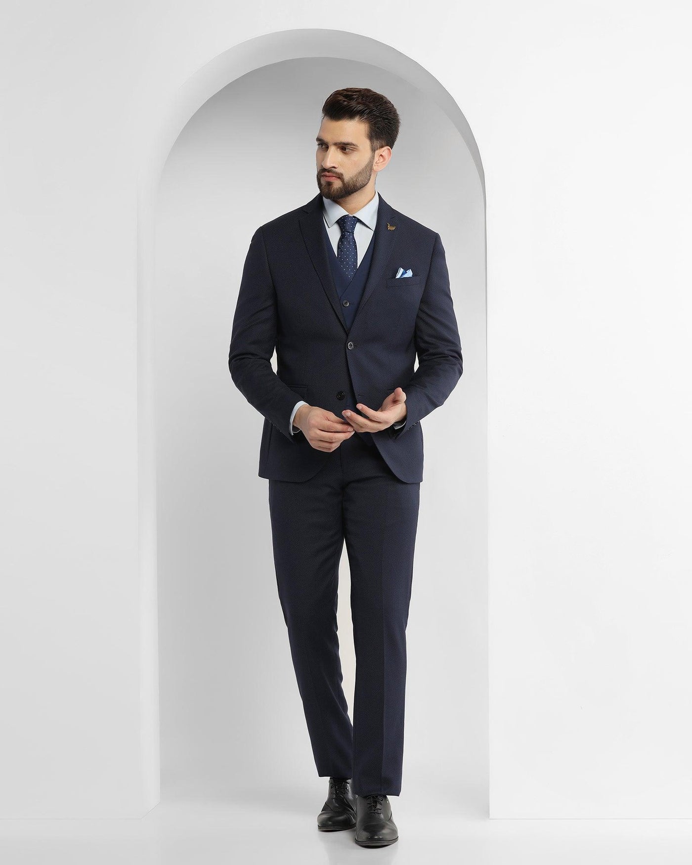 Buy Luxe Three Piece Royal Blue Textured Formal Suit
