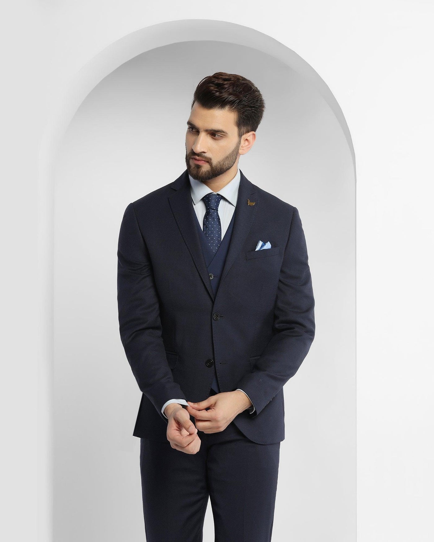 Buy Luxe Three Piece Royal Blue Textured Formal Suit