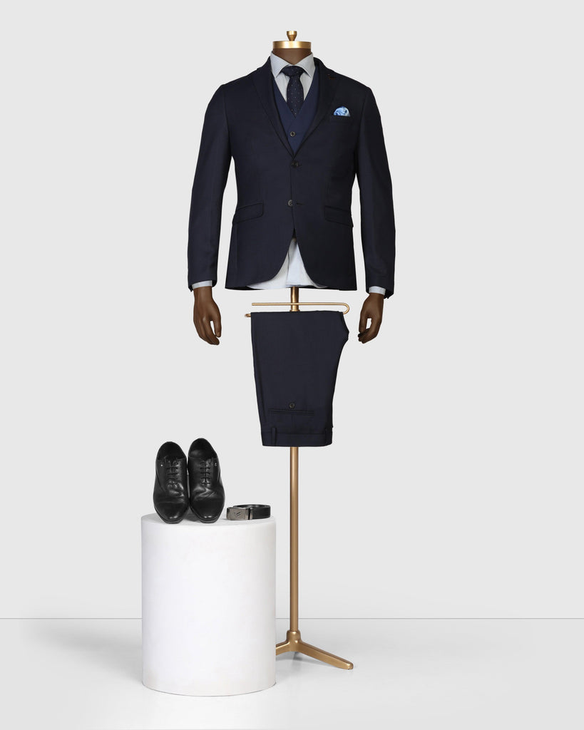 Luxe Three Piece Royal Blue Textured Formal Suit - Rolfe