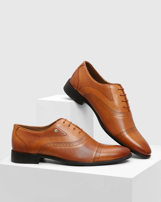 Buy Must Haves Leather Tan Textured Oxford Shoes Online