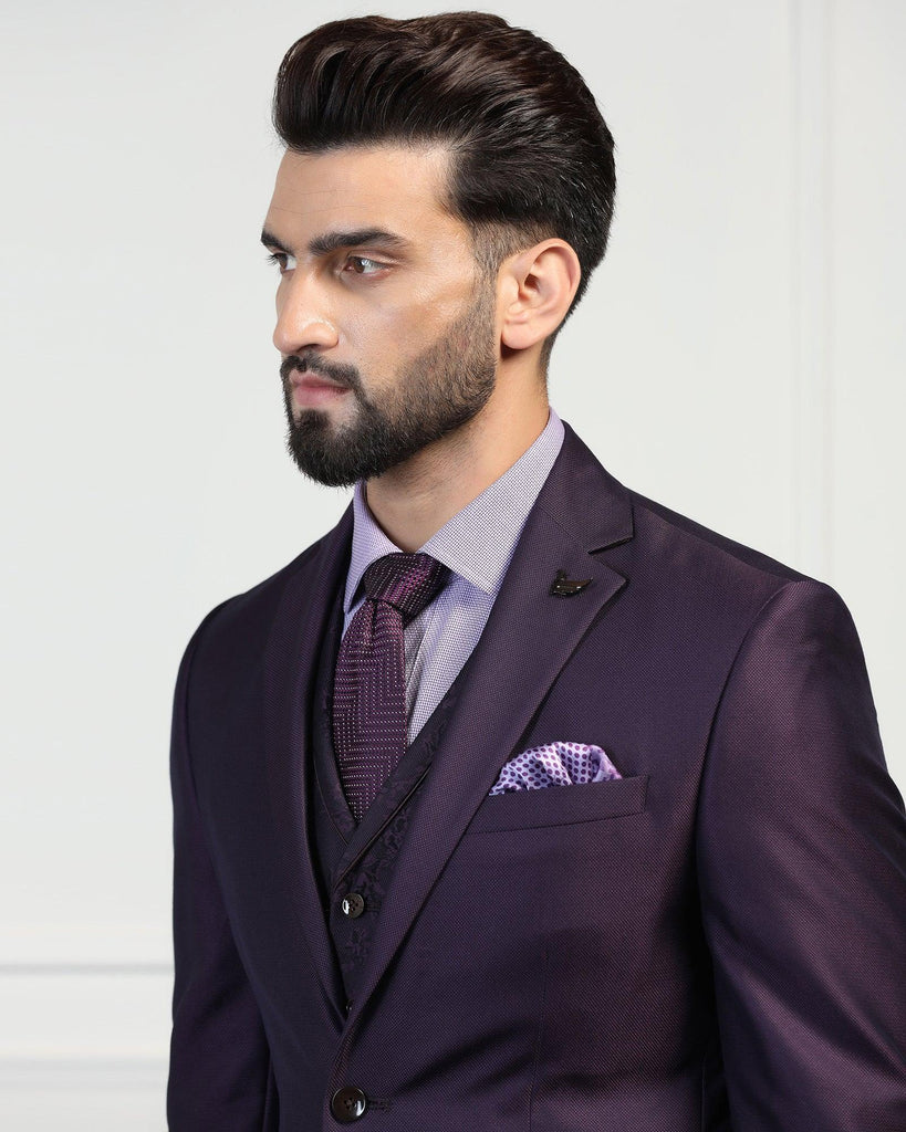 Three Piece Purple Textured Formal Suit - Norman