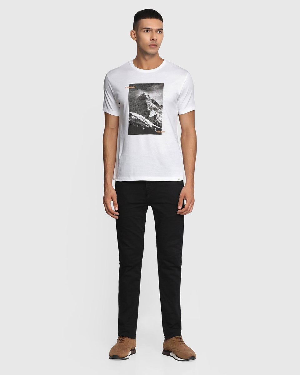 Crew Neck White Printed T-Shirt - Ander