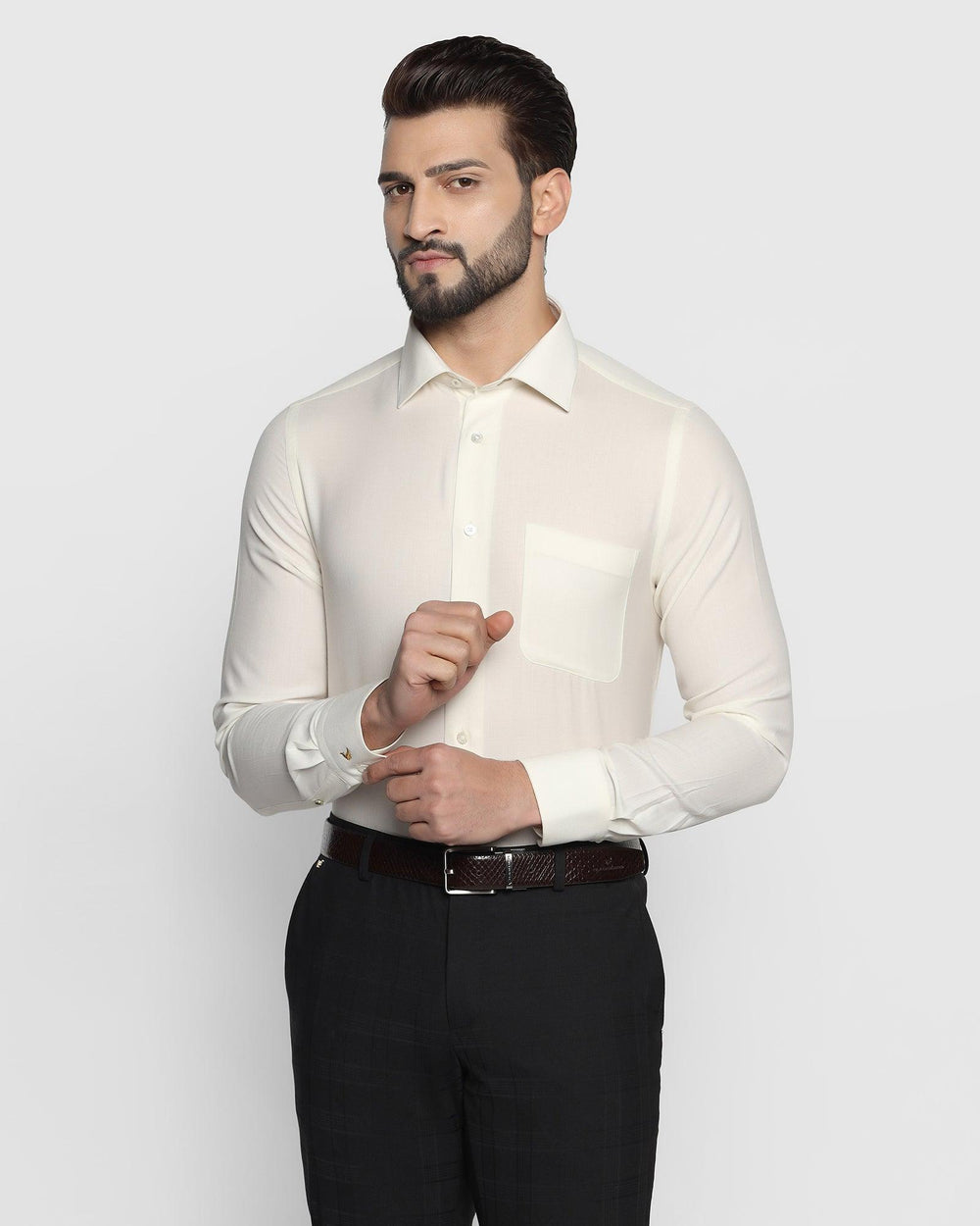 Buy Luxe Formal Cream Solid Shirt Online
